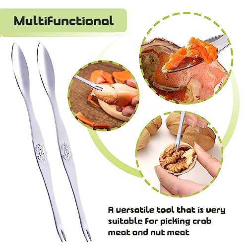 Nut Cracker, Nutcracker, Seafood Tools, Walnut Cracker for All Nuts, Heavy Duty Shell Cracker with 2 PCS Forks/Picks, Lobster Crab Crackers with Non-slip Handle