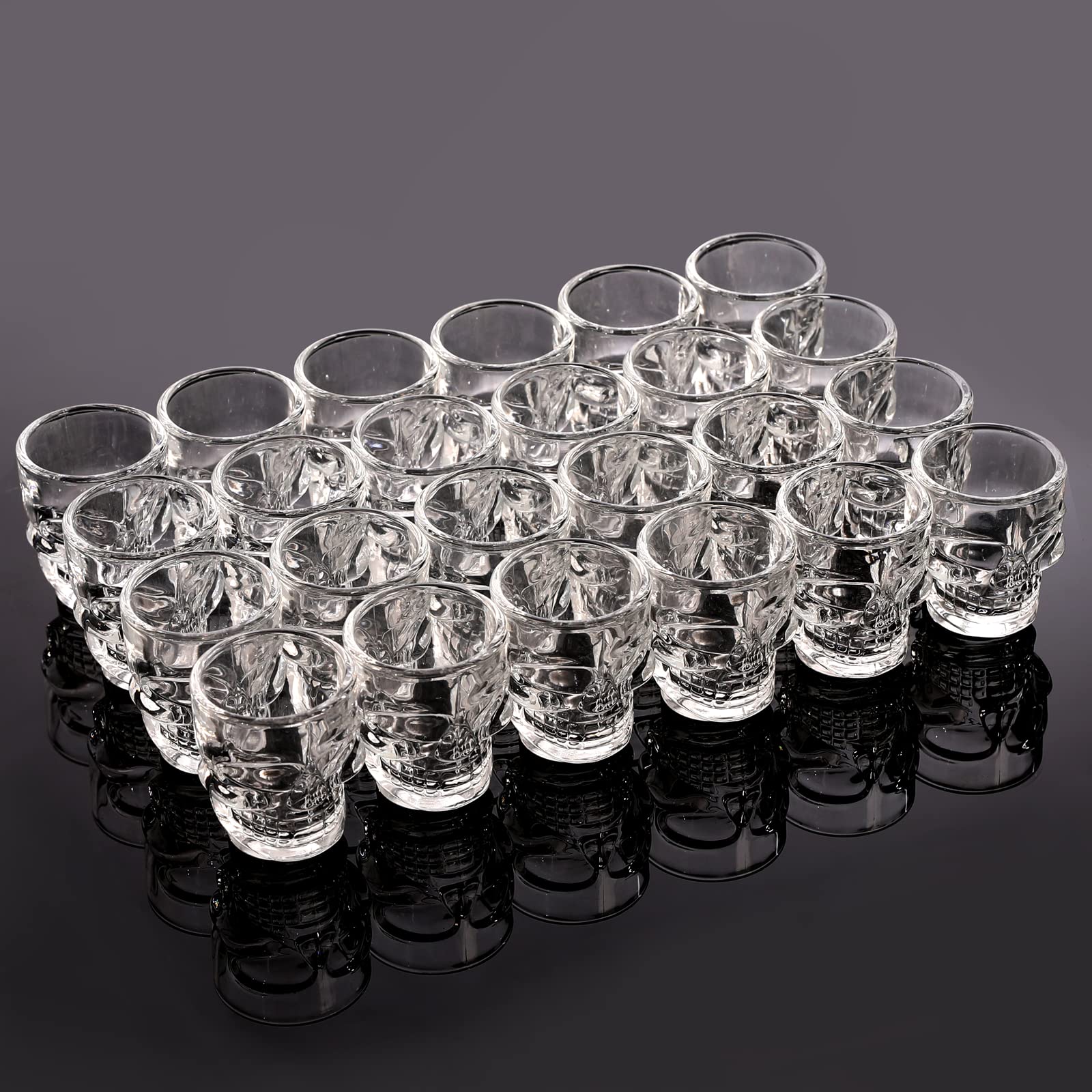 FORYILLUMI Skull Face Heavy Base Whiskey Shot Glasses, Set of 12, Clear Shot Drinking Glassware for Party, Wine, Whiskey, Tequila, Cocktail, Beverage, Bar Decor, 1.5 oz