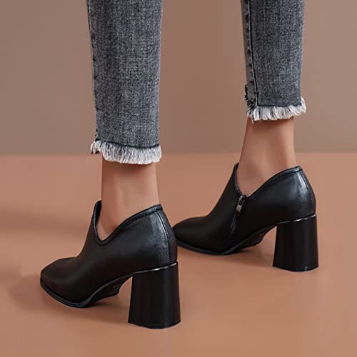FASDNENDYS Side Zipper Asymmetric Boots Ladies Fashion Solid Color Leather Shoes Side Zipper Chunky Boots for Women 10 Black