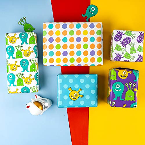 MAYPLUSS Wrapping Paper Sheet - Folded Flat - 6 Different Monster Design (45.2 sq. ft.ttl.) - 27.5 inch X 39.4 inch Per Sheet