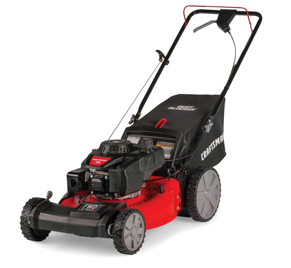 CRAFTSMAN M215 21-Inch 3-in-1 High-Wheeled FWD Self-Propelled Gas Powered Lawn Mower with Bagger - 159cc OHV Engine, Liberty Red