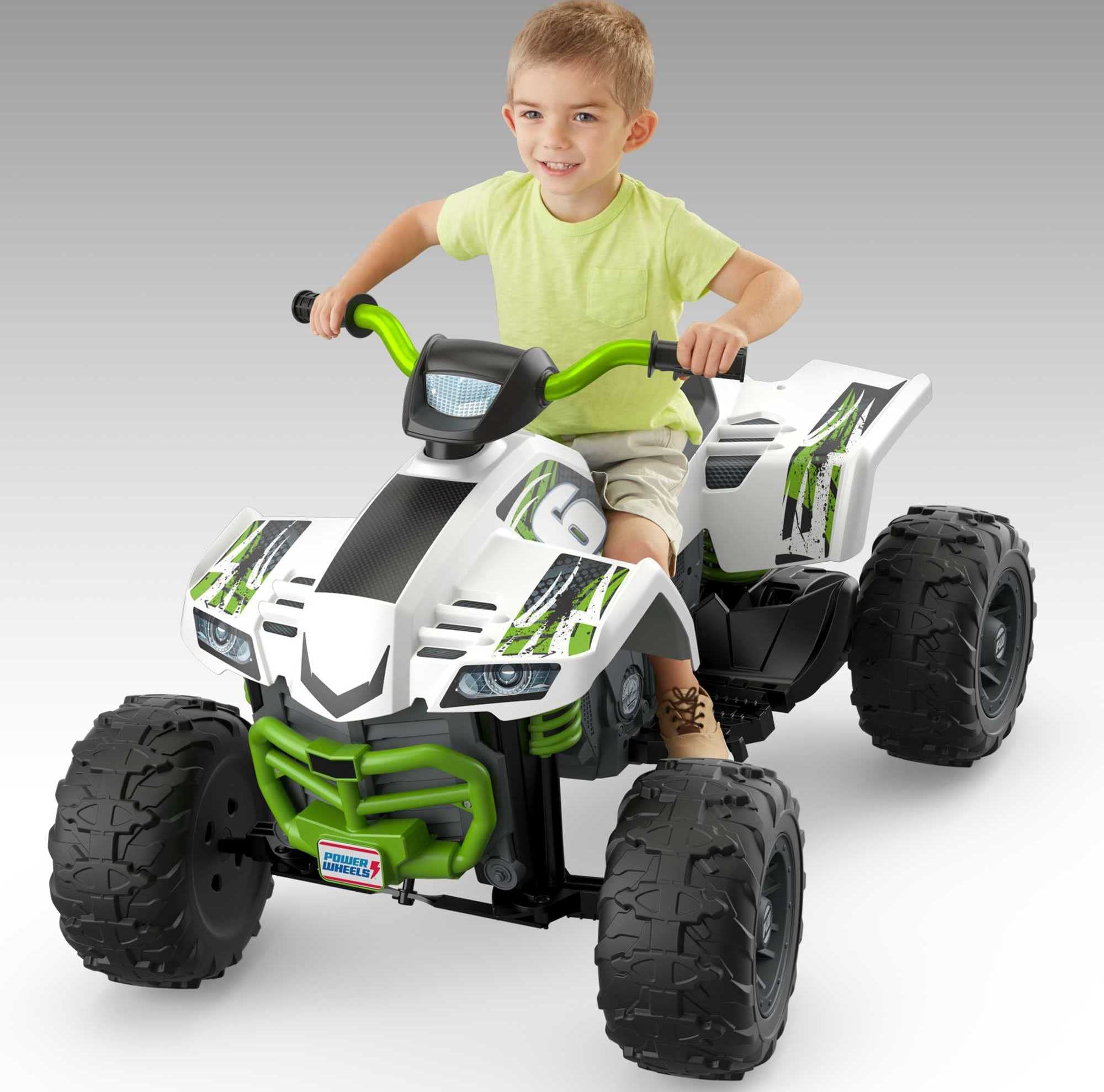 Power Wheels Racing ATV Ride-On Battery Powered Vehicle with Multi-Terrain Traction for Preschool Kids Ages 3+ Years, Silver