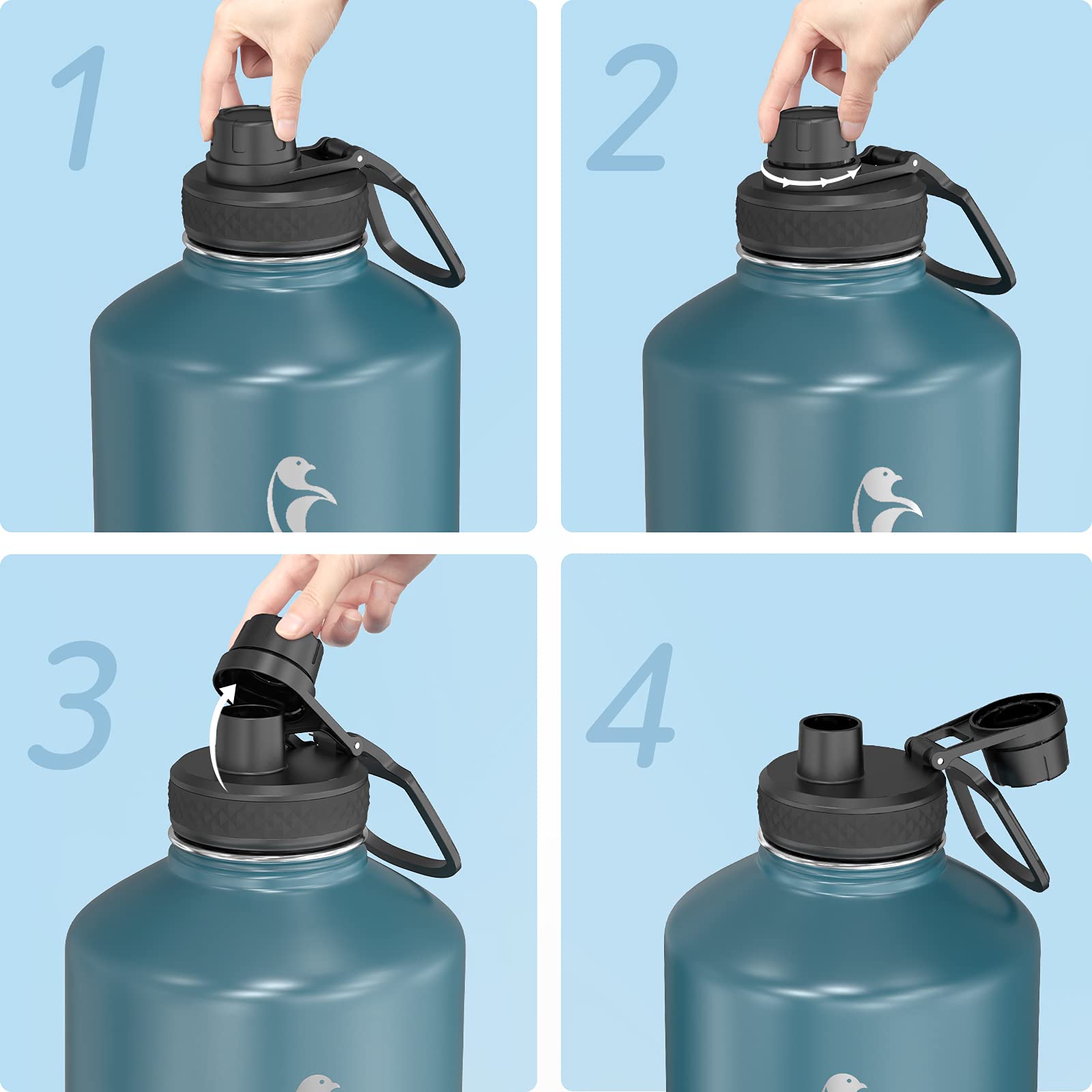 Coolflask Spout Lid Replacement for 40oz, 64oz, 87oz & 128oz Water Bottles, Replacement Twist Lid of 2.22β Diameter, Accessories Flip lid with Big Wide Handle, Easy to Carry, Leak- Proof BPA-Free
