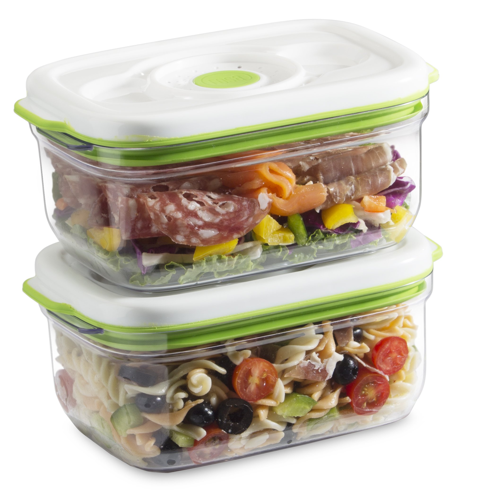 FOSA Vacuum Seal Food Storage System Reusable Medium Containers, 2 pack, 49 oz size (Vacuum Pump not Included)