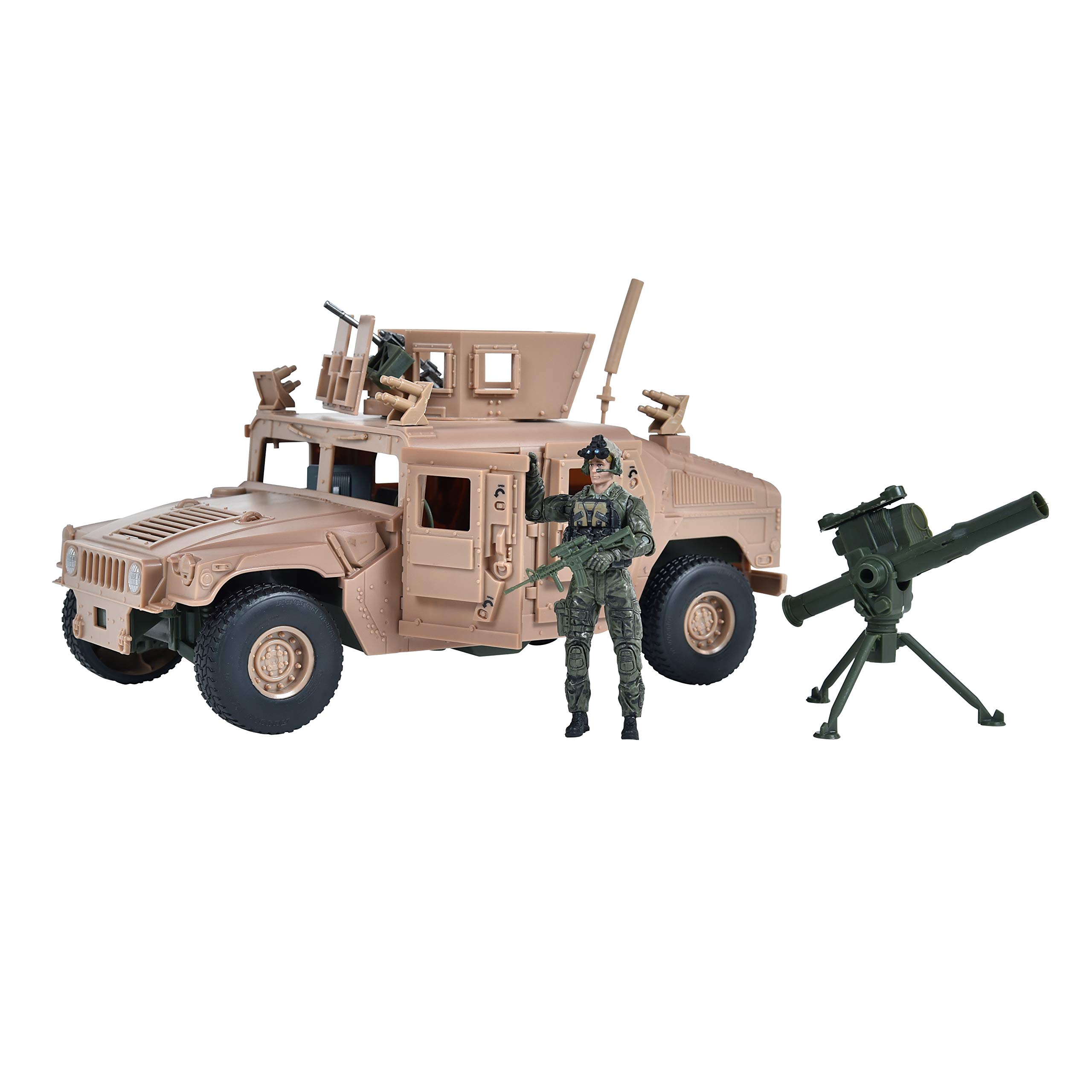 Sunny Days Entertainment M1114 Up-Armored Humvee â Vehicle Playset with Action Figure and Realistic Accessories | 9 Piece Military Toy Set for Kids â Elite Force