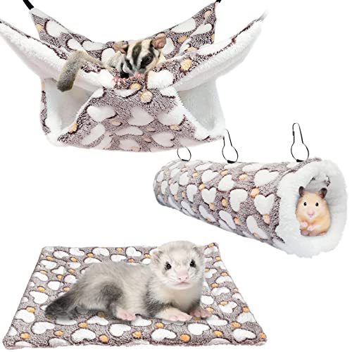 Small Pet Cage Hammock Set Ferret Hanging Hammock Large Guinea Pig Hideout Mattress Pet Cage Tunnel Set Ferret Squirrel Hamsters Guinea Pigs Chinchillas Small Animals POKHDYE 3pcs Large Heart Coffee