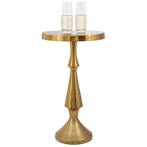 Small Round Gold Side Table by Objet D’Art, Larissa, Accent, End, Pedestal, Martini, Drink Table for Living Room or Nightstand for Bedroom and Small Spaces, Vintage Metal Brass Style Decor, 21” Height