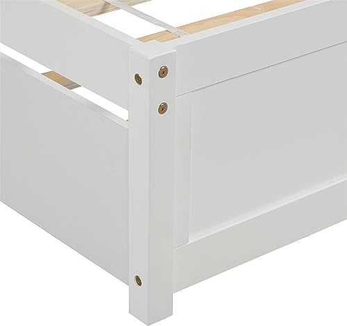 Harper & Bright Designs Twin Bed Frame with Trundle, Twin Bed Frame with Headboard, Wood Twin Platform Bed with Pull Out Trundle for Kids, Guest Room,No Box Spring Needed,White