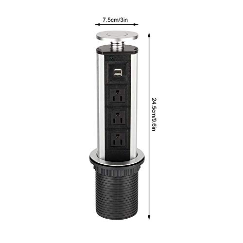 Ginyia Desktop Power Outlets, 3 Power Socket Retractable Electric Socket Pulling Power Socket for Kitchen, Office, Meeting Room, Conference Table(US 110V)