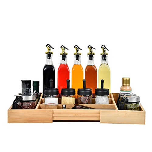 SZMJ-SN Bamboo Wood Countertop Organizer Bin Storage Box, Expandable 13.8"-22.8", for Organization Kitchen, Bathroom, Pantry, Office, Etc