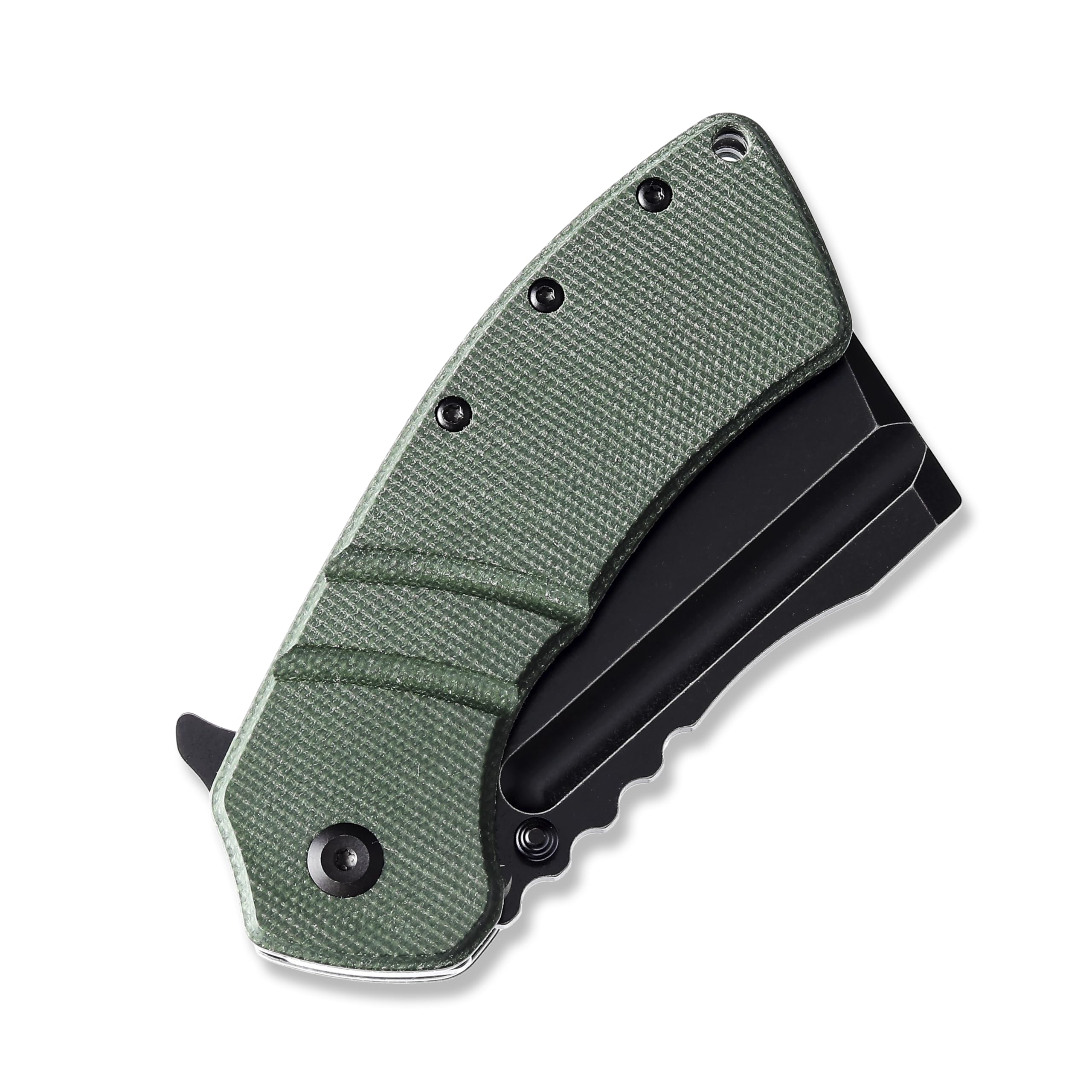 KANSEPT Pocket Knives XL Korvid Cleaver Style, Pocket Knife 3.55'' Black TiCn Coated 154CM Blade Pocket Folding Knife with Green Micarta Handle EDC Folding Knife T1030B4