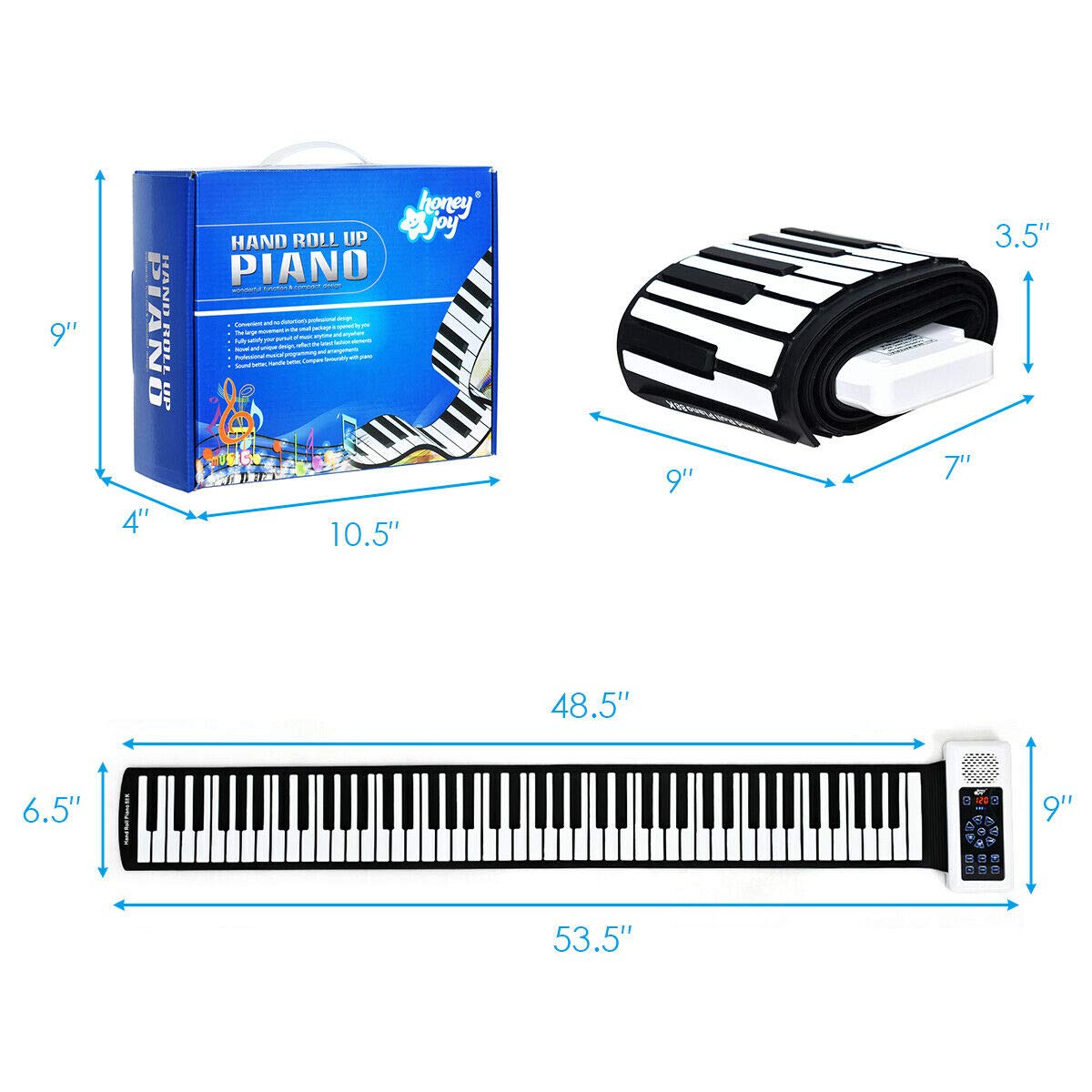 Costzon Roll Up Piano - Electronic 88 Keys Portable Piano Upgraded Silicone Touch Panel Keyboard with Bluetooth, MP3, Sustain Pedal, Recording, Built-in USB Rechargeable for Beginners Gift (White)