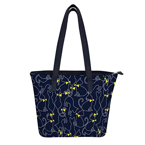 Cute Cat Women's Tote Bag PU Leather Shoulder Bag Handbags Purse For Work Shopping Travel