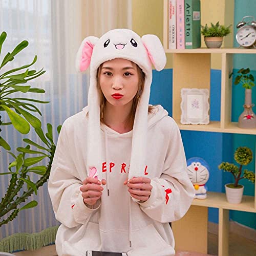 CNHNGTS Funny Plush Bunny Moving/Jumping Rabbit Cute Unisex Animal Ear Flap Hat with Paws for Women Girls, White, One Size