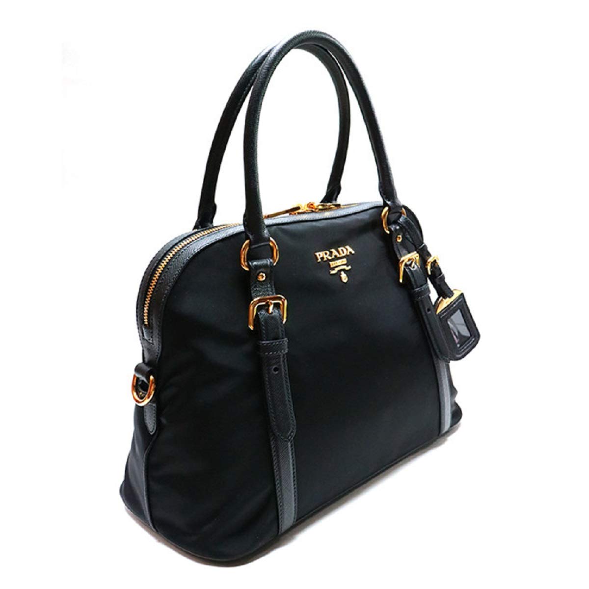Prada Womens Tessuto Nylon Saffiano Leather Black Handbag 1BB013
