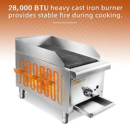 HOCCOT 12" Commercial Countertop Gas Charbroilers, Heavy Duty Natural/Propane Gas Broiler Grill Single Burner 28,000 BTU for Restaurant Cooking Equipment BBQ