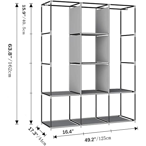 GHQME Fabric Wardrobe Portable Clothes Closet Storage Organizer with Compartments and Rods (Black Without Drawer, 49.2” x 17.3” x 63.8”)
