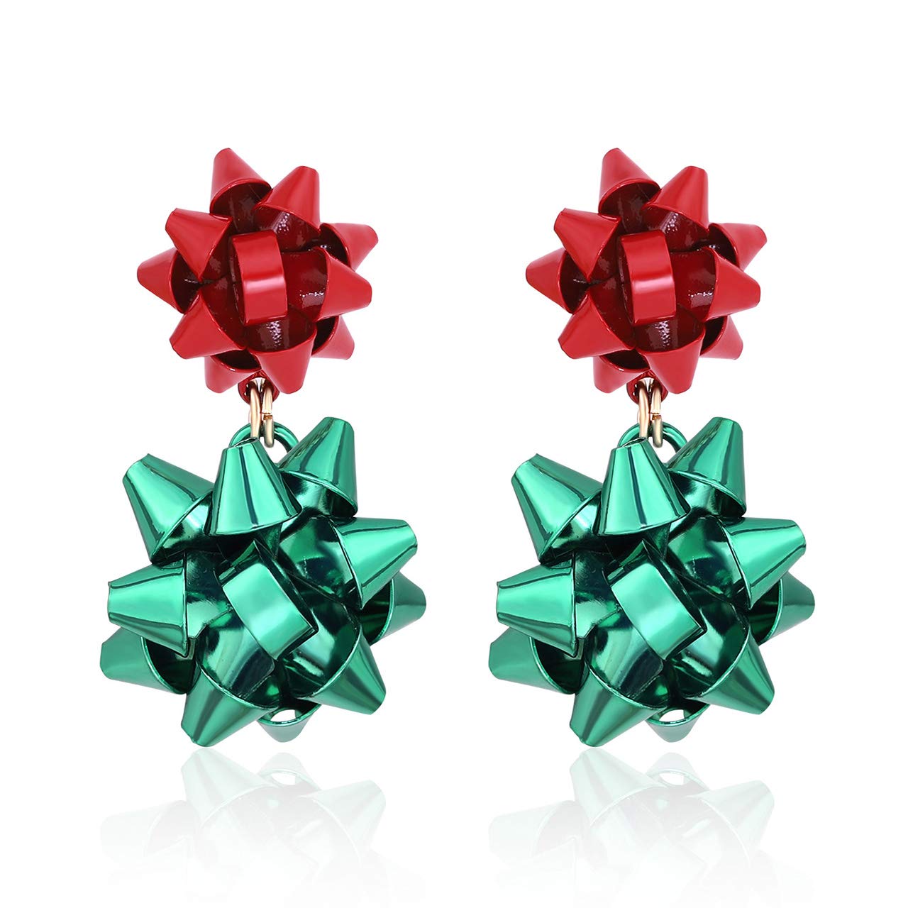 CEALXHENY Christmas Earrings for Women Festive Bow Drop Dangle Earrings Gift Stud Earrings Set for Women (A Red+Green)