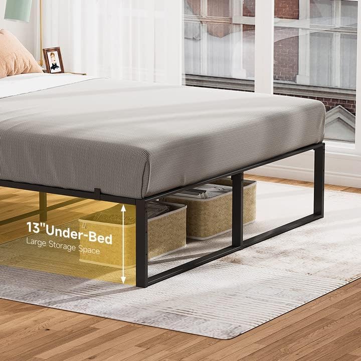 GAOMON Twin Size Bed Frame Platform, 14 inch Metal Twin Bed Mattress Frame with 3 in 1 Steel Support, No Box Spring Needed Easy to Assemble Black Bed Platform - Twin