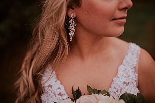 SWEETV Wedding Bridal Chandelier Earrings, Crystal Rhinestone Drop Dangle Earrings for Women Brides-Silver