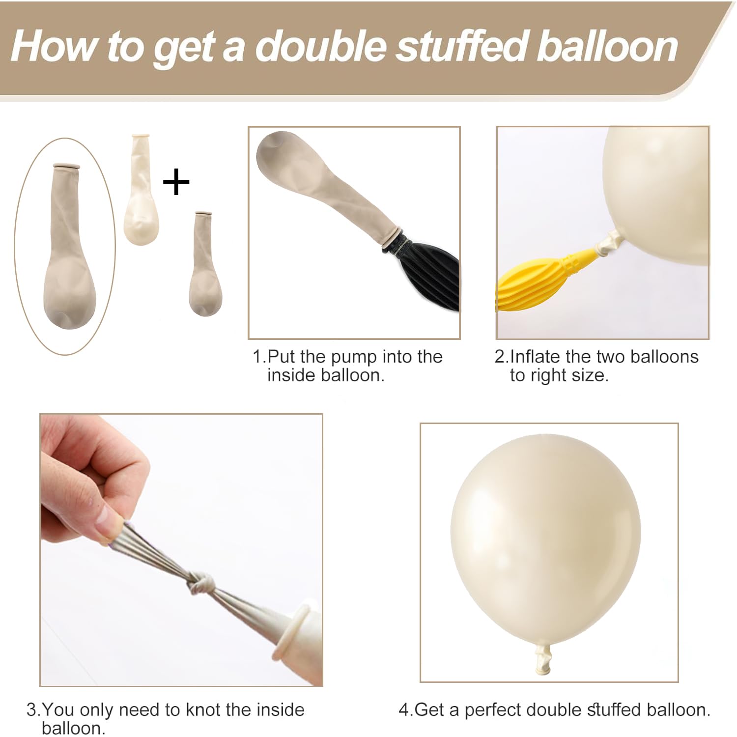 Pearl White Double-Stuffed Balloons Different Sizes 74Pcs 5/10/12/18 inch White Sand Pearl Ivory Boho Neutral Balloon Arch Garland kit for Wedding Bridal Baby Shower Birthday Anniversary Decorations
