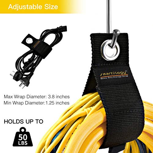 SMARTOLOGY Garage Wall Hooks Set with 9 Pack Extension Cord Strap