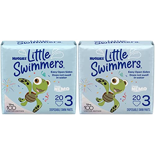 Swim Diapers Size 3 (16-26 lbs), Huggies Little Swimmers Disposable Swimming Diapers, 20 Ct (Pack of 2)