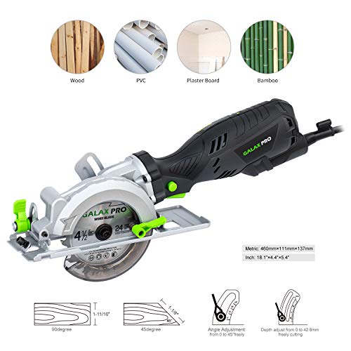 GALAX PRO 5.8 Amp 3500 RPM Circular Saw, Max. Cutting Depth 1-11/16"(90°),1-1/8"(45°)Compact Saw with 4-1/2" 24T and 40T TCT Blades, Vacuum Adapter, Blade Wrench, and Rip Guide