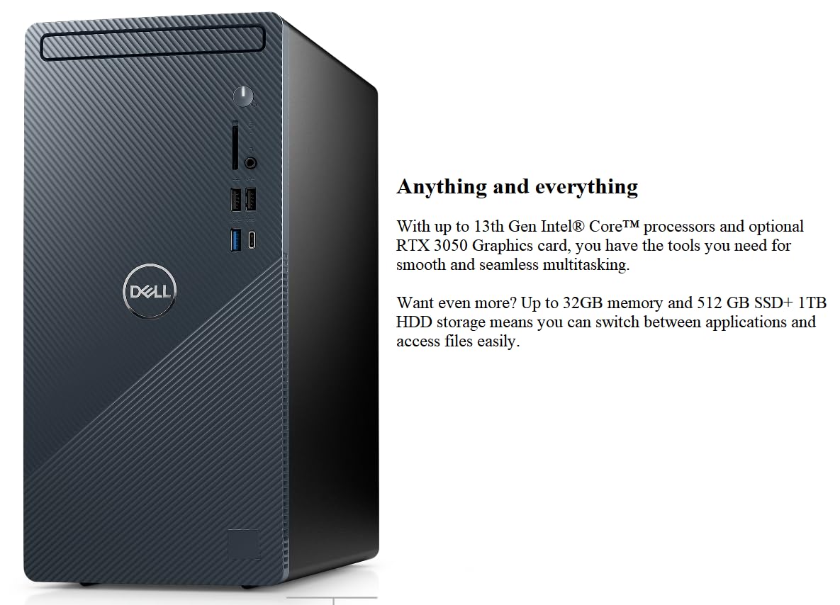 DELL 2023 Inspiron 3020 Tower Desktop Business Computer, 13th Gen Intel Core i7-13700, Intel UHD 770 Graphics,Bluetooth, WiFi, USB 3.1, Windows 11 Pro - Mist Blue (64GB RAM | 1TB SSD + 1TB HDD)