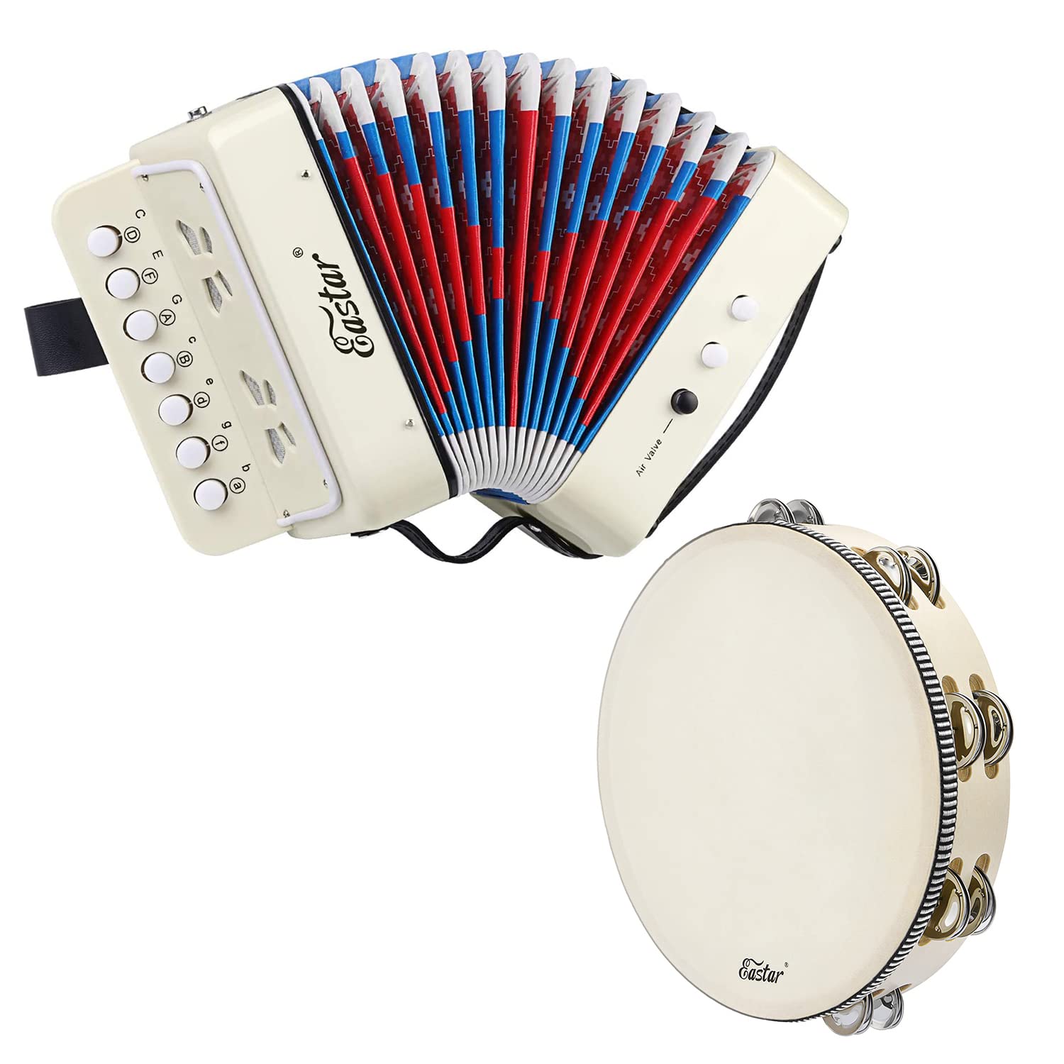 Eastar Kids Accordion Toy & Tambourine 10" Double Rows Jingle