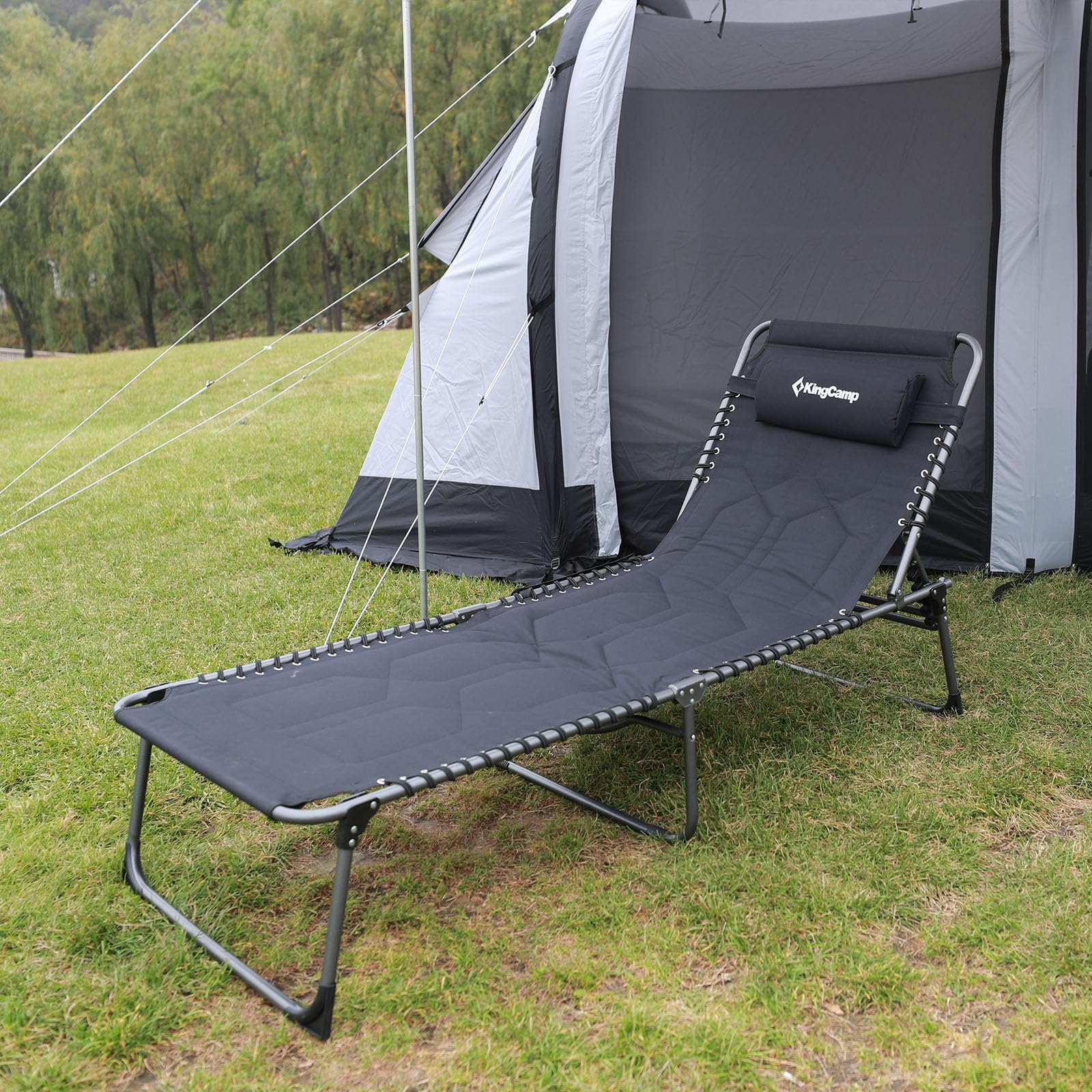 KingCamp Oversize Padded Folding Chaise Lounge Chair for Outdoor, Patio, Beach,Lawn, Sunbathing, Tanning, Pool, Lay Flat Heavy-Duty Adjustable Reclining Chairs with Pillow, Pocket, Support 330lb