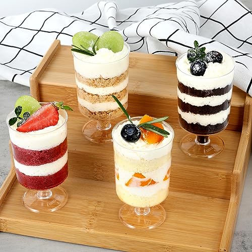 HawHawToys 60 Pack 3 Oz Mini Dessert Cups Disposable Appetizer Cup Goblet,Pedestal Clear Plastic Wine Glasses Parfait Appetizer Cups Serving Bowls for Tasting Party, Wedding, Birthday
