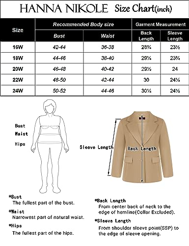 Hanna Nikole Fall Blazer for Women 2023 Lightweight Jacket Suits Open Front Lapel Long Sleeve Blazer Black 22 Plus