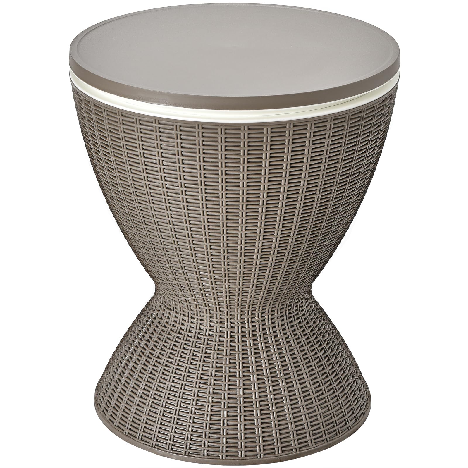 Giantex Cool Bar Table, 8 Gallon Beer and Wine Cooler, Rattan Style Patio Bar Tables, Height Adjustable, 3-in-1 Ice Cooler with Drainage Plug, Outdoor Cocktail Table for Deck Pool Party (Coffee)