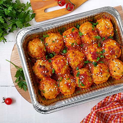 NYHI 9" x 13 ” Aluminum Foil Pans With Lids (10 Pack) | Durable Disposable Grill Drip Grease Tray | Half-Size Deep Steam Pan and Oven Buffet Trays | Food Containers for Catering, Baking, Roasting'