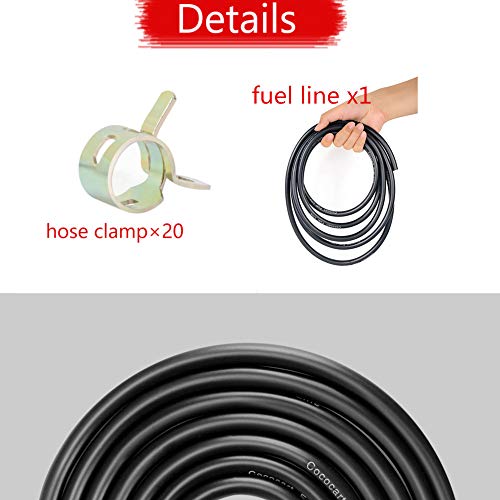 CocoMocart 10-Foot Length Stretchy 1/4 Inch ID Fuel Line+20pcs 2/5" ID Hose Clamps for Kawasaki Kohler Briggs & Stratton Small Engines