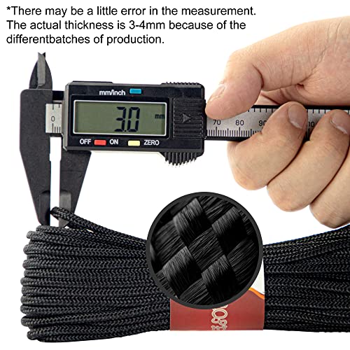Nylon Rope Diamond Braided Black Rope 1/8inch×50feet(3mm×15m),High Strength Clothes line,Swings Nylon Cord,Hiking, Camping Poly Rope,Climbing Knots Utility Rope,Crafting Rope,Mooring Outdoor Rope