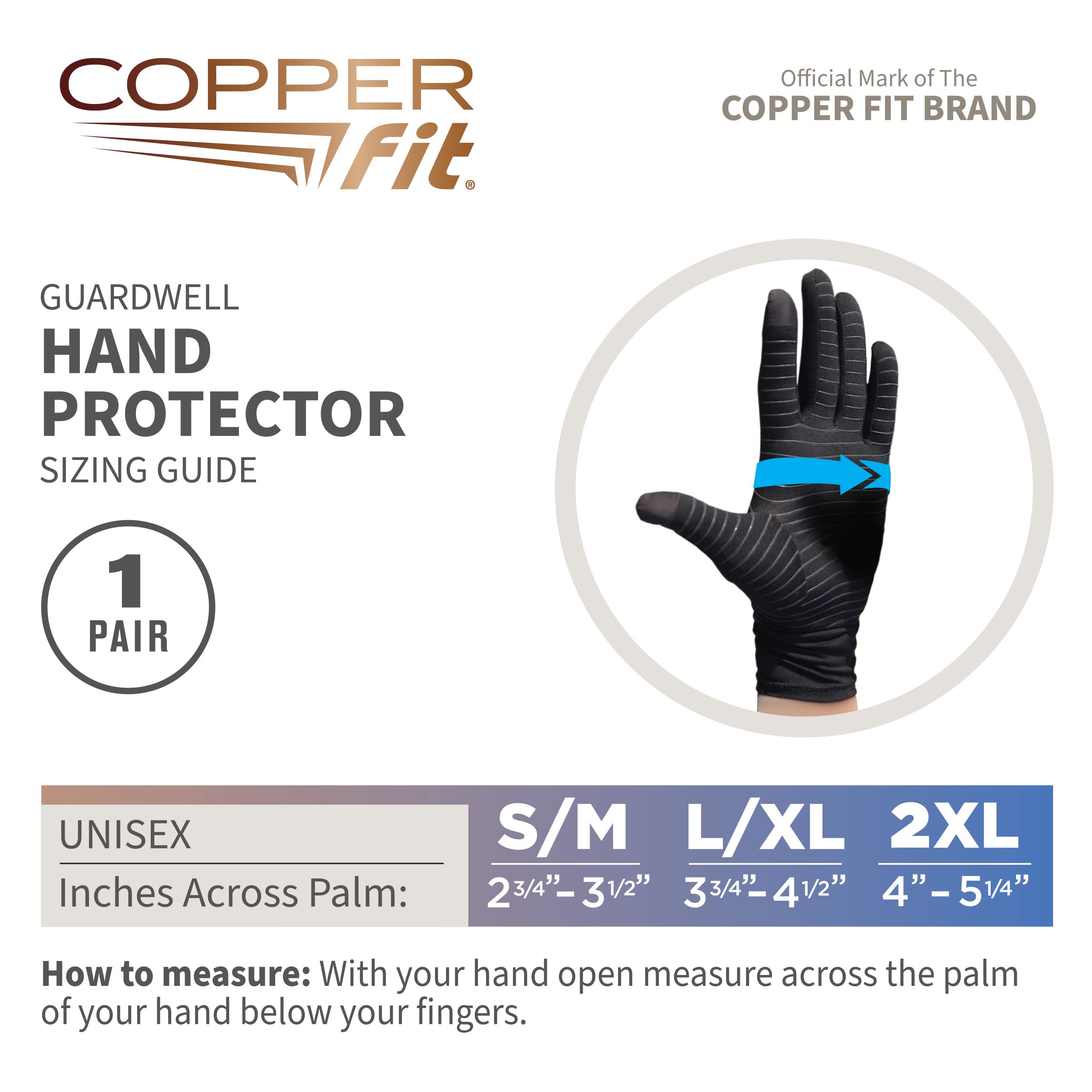 Copper Fit Guardwell Gloves Full Finger Hand Protection, X-Large, Black