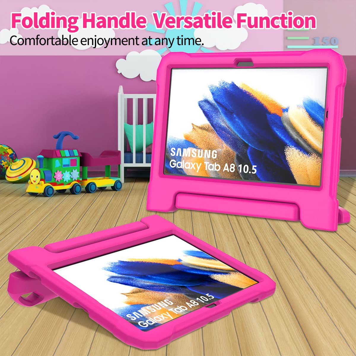 RTOBX Kids Case for Samsung Galaxy Tab A8 10.5 Inch 2022, Galaxy Tab A8 Case with Screen Protector, Shockproof Handle Stand Case for Samsung Galaxy Tab A8 10.5β 2022 (SM-X200/SM-X205/SM-X207), Pink