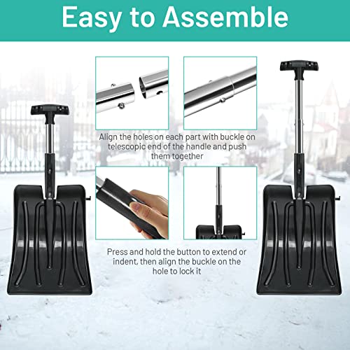 GYMAX 3 in 1 Retractable Snow Shovel, 35β Adjustable Snow Shovel Kit with Snow Brush & Ice Scraper, Portable Snow Removal Combo with Carrying Bag, Portable for Vehicle, Outdoor, Backyard