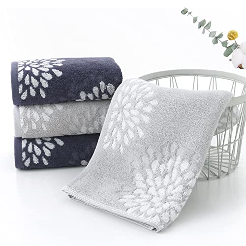 Pidada Hand Towels Set of 4 Hydrangea Floral Pattern 100% Cotton Absorbent Soft Decorative Towel for Bathroom (Light Grey)