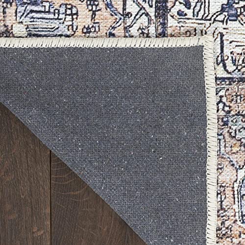 Nourison Brilliance Machine Washable Traditional Vintage Ivory Blue 2' x 4' Area-Rug-Easy-clean, Non Shedding, Bed Room, Living Room, Dining Room, Kitchen (2x4)