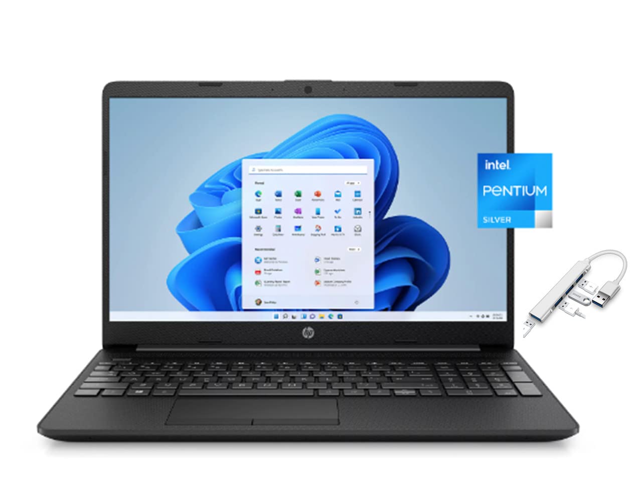 HP 15.6“ HD Diagonal Micro-Edge Bezel Laptop | Intel Pentium Silver N5030 | 8GB RAM | 512GB SSD | Intel UHD Graphics | Black | Windows 11 Home | with USB3.0 HUB Bundle