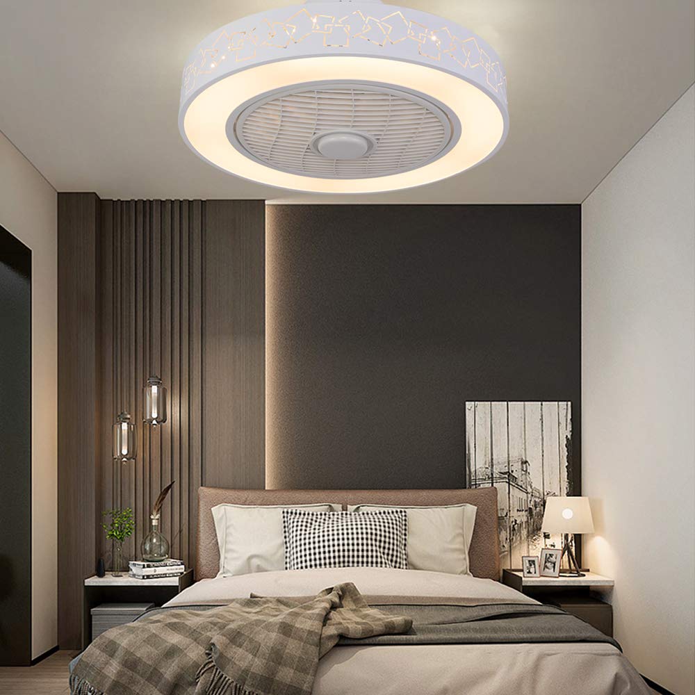 Ceiling Fan Light, Enclosed Round LED Dimmable Ceiling Lighting Fan with Invisible Blades,Semi Flush Mount Low Profile Fan W/Remote Control for Bedroom Office Living Room Children's Room 110V