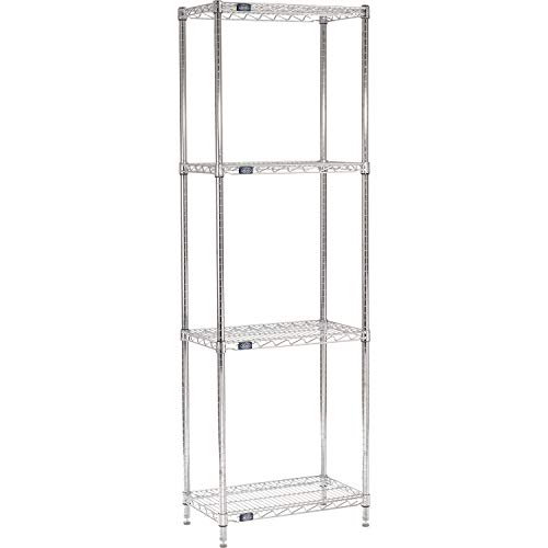 Nexel 14" x 24" x 74", 4 Tier Adjustable Wire Shelving Unit, NSF Listed Commercial Storage Rack, Chrome Finish, leveling feet