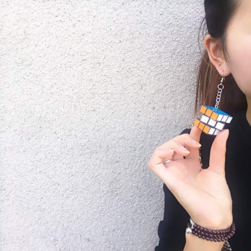 Cute Real Magic Cube Dangle Earrings Necklace Puzzle Cube Can Play Creative Cartoon Funny Earrrings for Women Girls (Earrings)