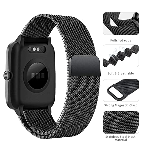 Snyeest Magnetic Bands Compatible with 19mm ID205L Veryfitpro Smartwatch, No Buckle Design, Stainless Steel Mesh Loop Replacement Strap for Men Women for ID205L, ID205G ID205 ID205U ID205S, Black