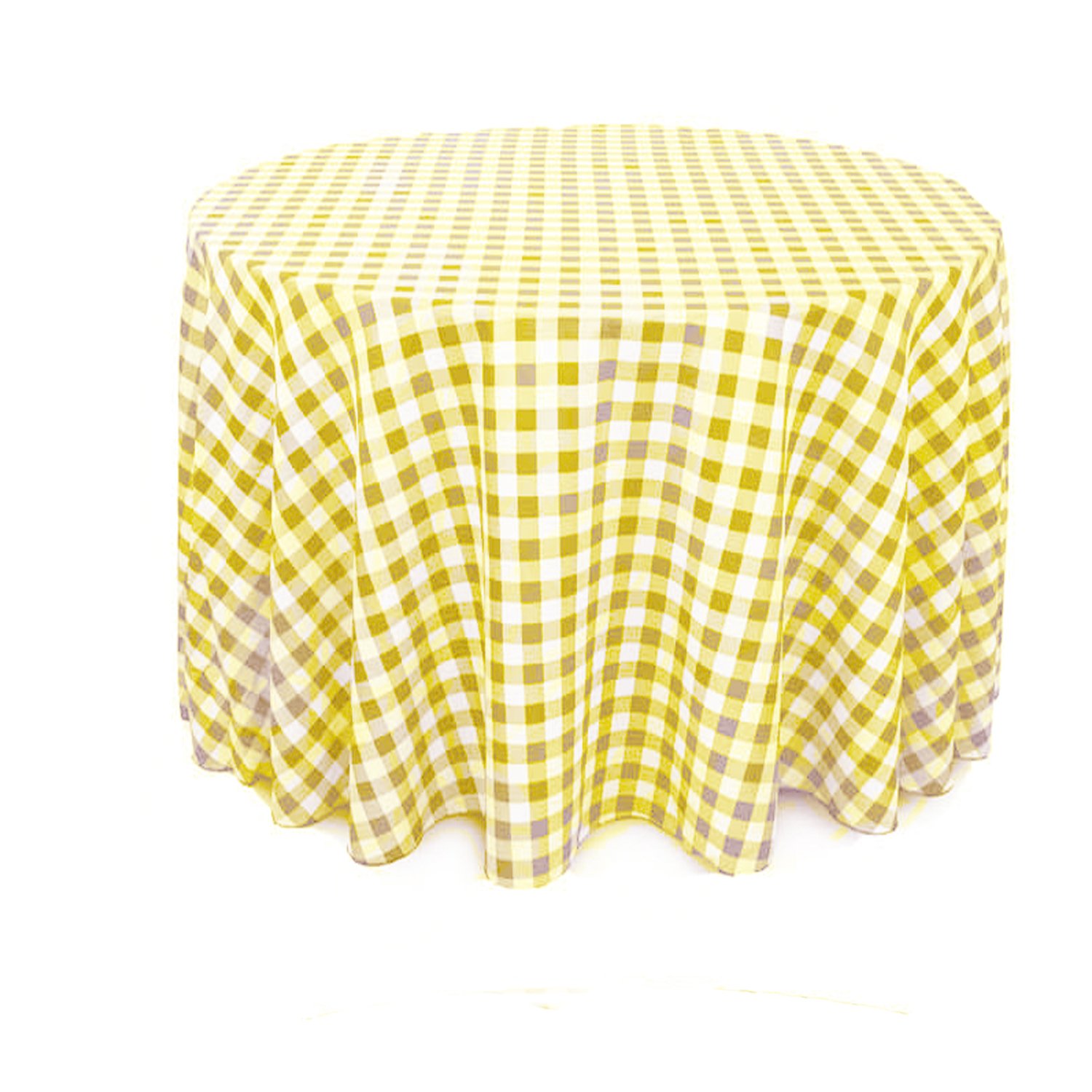 Runner Linens Factory Round Checkered Tablecloth 108 Inches (LT Yellow & White)