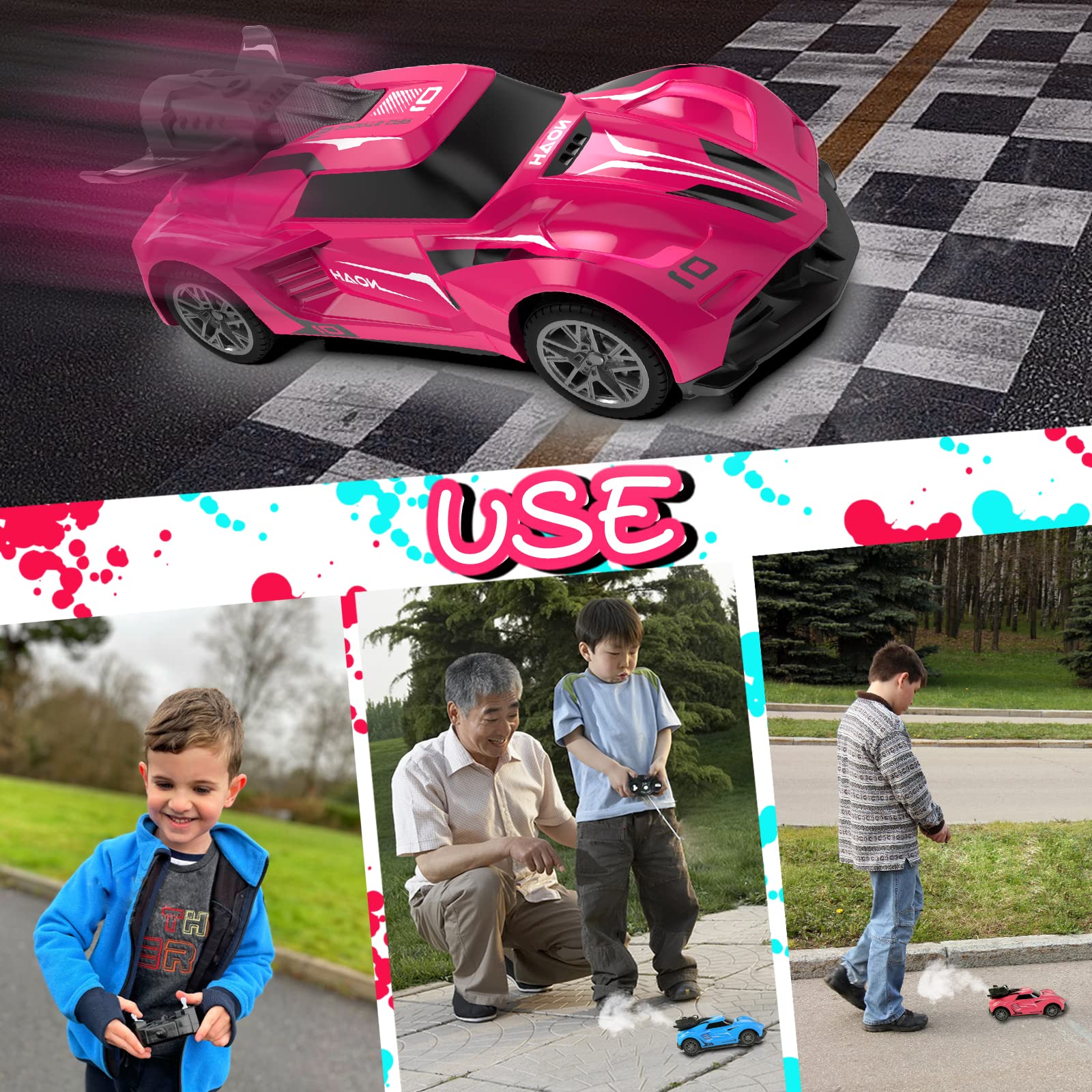 Desdoni Spray Remote Control Car RC Drift Car 1:24 Scale Mini RC Car Model Vehicle with LED Lights Remote Control Car for Adults Boys Girls Kids Gift