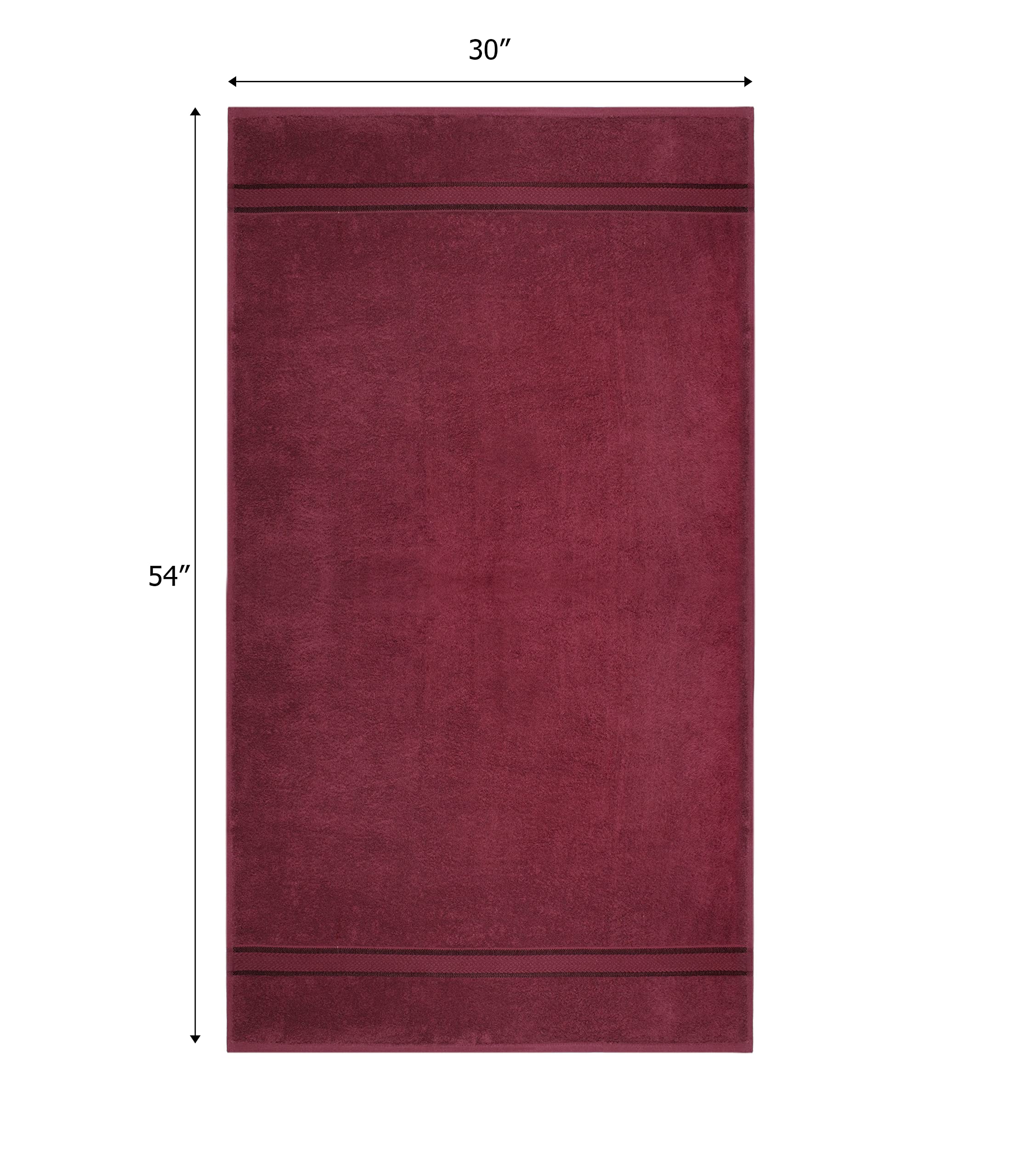 COTTON CRAFT Ultra Soft 4 Pack Oversized Extra Large Bath Towels 30x54 Burgundy Weighs 22 Ounces - 100% Pure Ringspun Cotton - Luxurious Rayon Trim - Ideal for Everyday use - Easy Care Machine wash